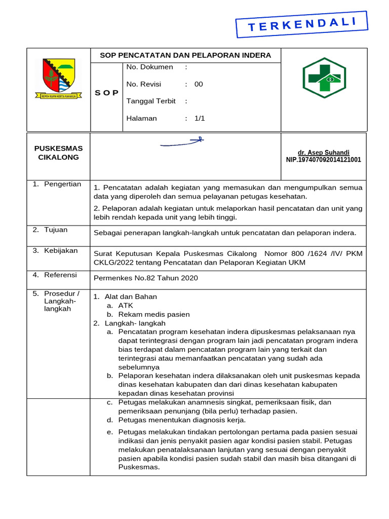 Sop Pencatatan Dan Pelaporan Indera | PDF