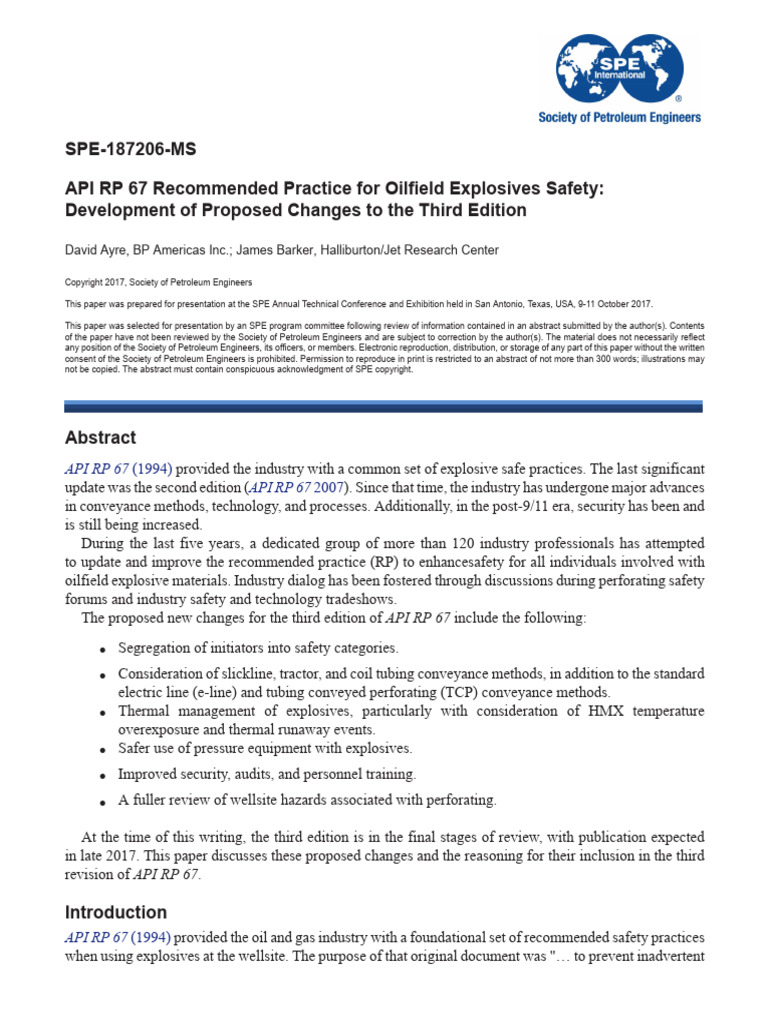 API RP 67 Recommended Practice For Oilfield Explosive Safety | PDF ...