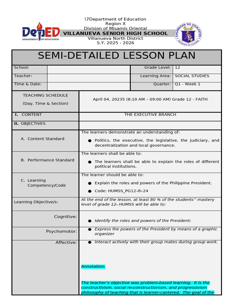 Social Science-Grade-12-Lesson Plan-Final | PDF | Learning | Teachers