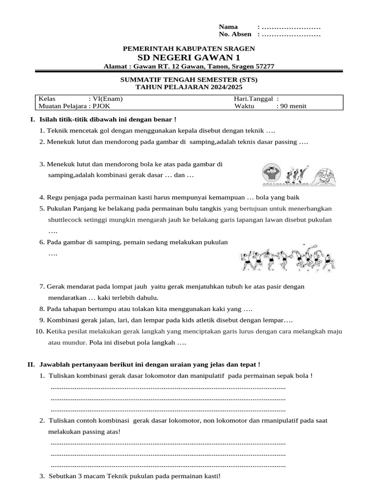 SOAL PJOK KLS 6 | PDF