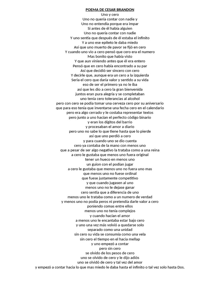 Poema del Cero y el Uno de César Brandon | PDF | Amor