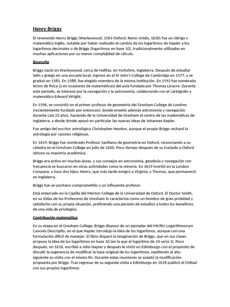 Henry Briggs | PDF | Matemáticas