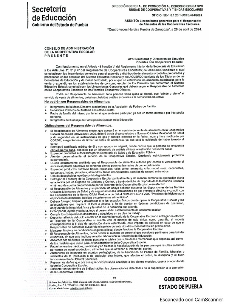 Ucte 474 2024 Lineamientos Responsable de Alimentos | PDF