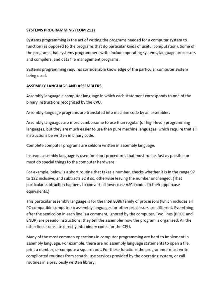 Systems Programming Com 212 - 2021 | PDF | Operating System | Assembly ...