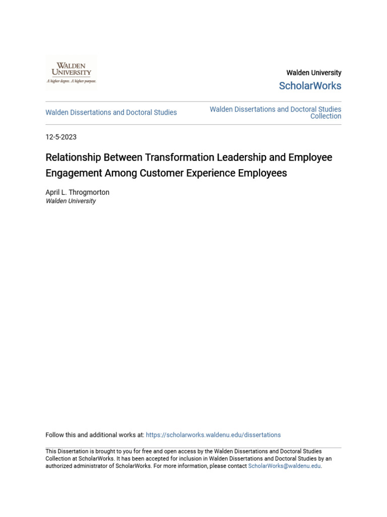 Relationship Between Transformation Leadership and Employee Engag | PDF | Transformational ...