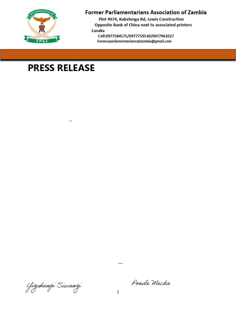 FPAZ Mourns Hon George Mpombo - 23 Sept 2024 F | PDF | Human ...