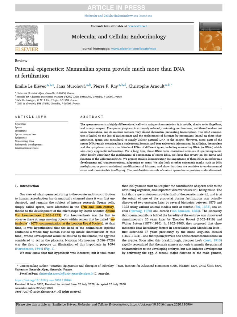 10 1016@j Mce 2020 110964 | PDF | Histone | Micro Rna