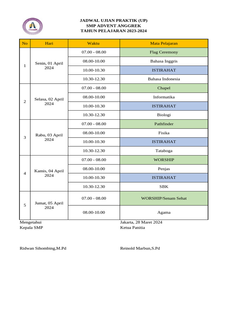 Jadwal Ujian Praktik Kelas 9 THN 2024 | PDF