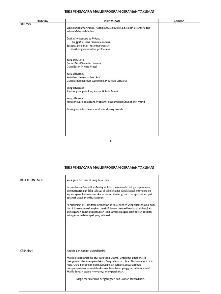 Teks MC Ceramah Kaunseling | PDF
