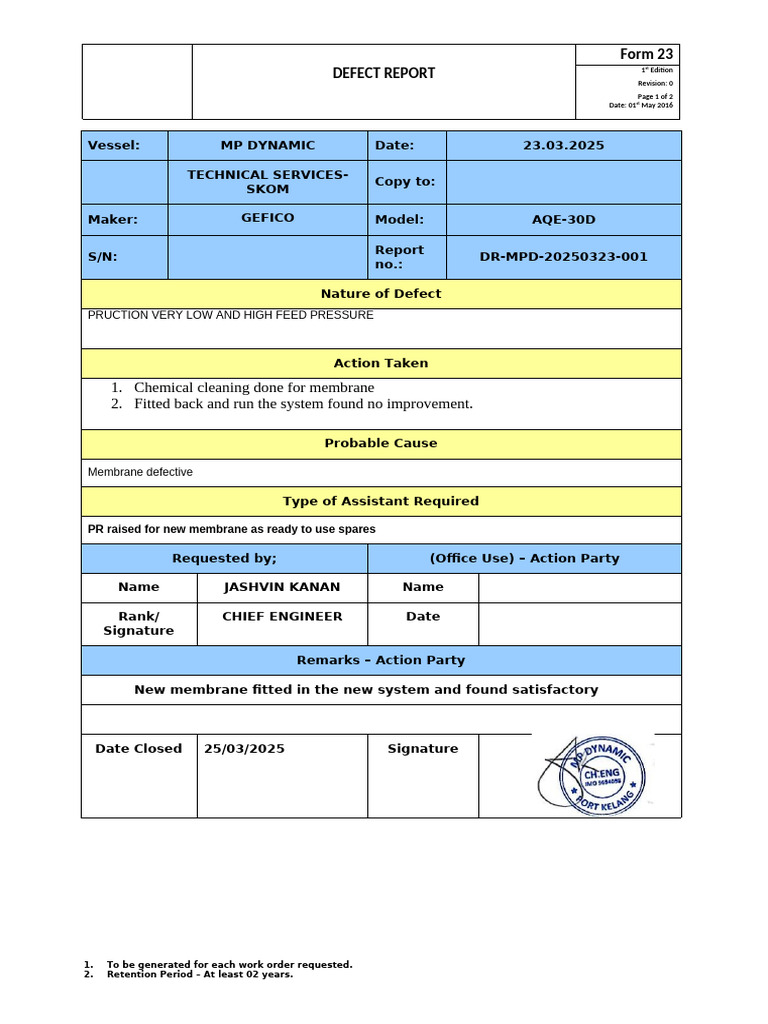 DR-MPD-20250323 RO FRESH WATER MEMBRANE | PDF | Membrane | Chemistry