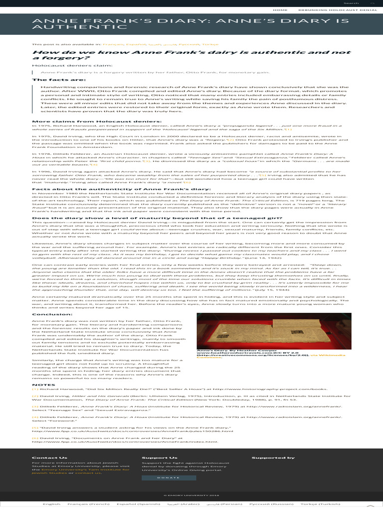 Anne Frank's Diary Anne's Diary Is Authentic - Holocaust Denial On ...