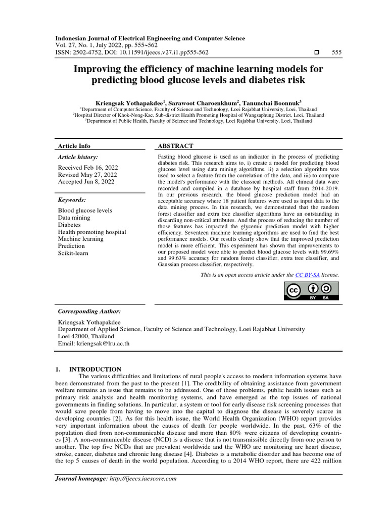 Improving the Efficiency of Machine Learning Models for Predicting Blood Glucose Levels and ...