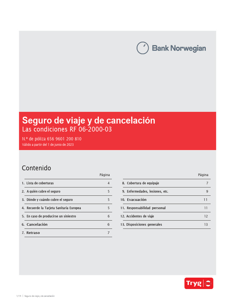 Travel Insurance Terms Tryg ES | PDF | Seguro | Daños y perjuicios