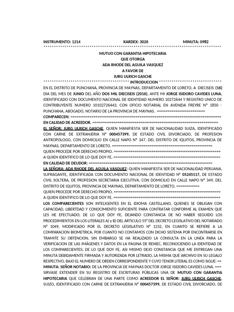 Mutuo Hipotecario entre Jurg y Ada | PDF | Pagos