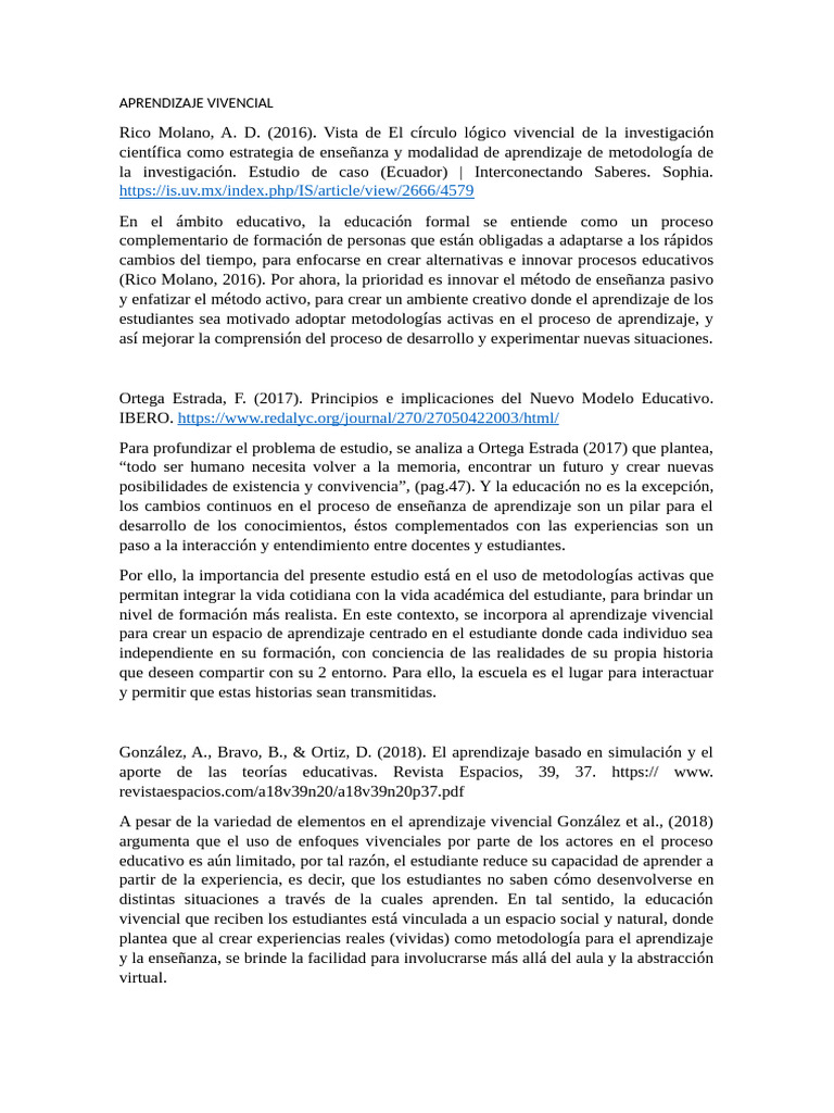 Aprendizaje Vivencial | PDF | Enseñando | Aprendizaje