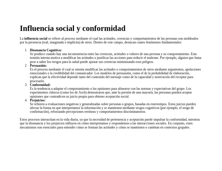 Influencia social: disonancia y conformidad | PDF