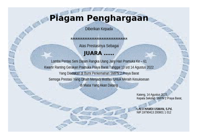 Piagam Penghargaan Pramuka | PDF