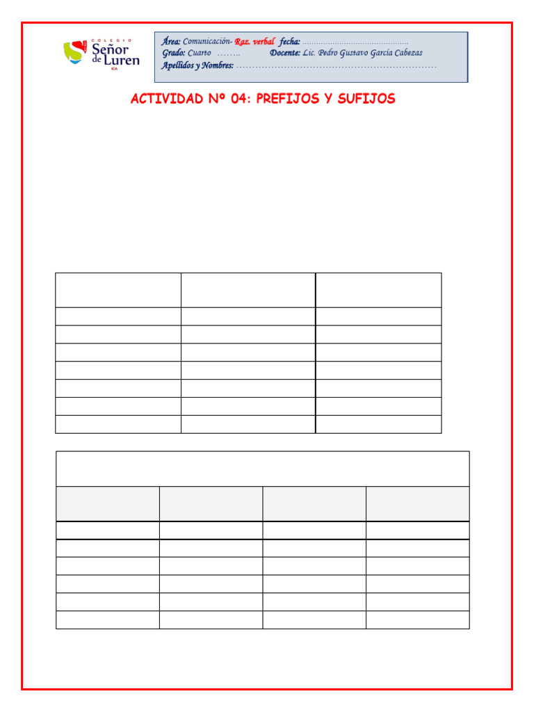 Actividad n04 de Raz. Verbal 4to Sec. (Prefijos y Sufijos) | PDF