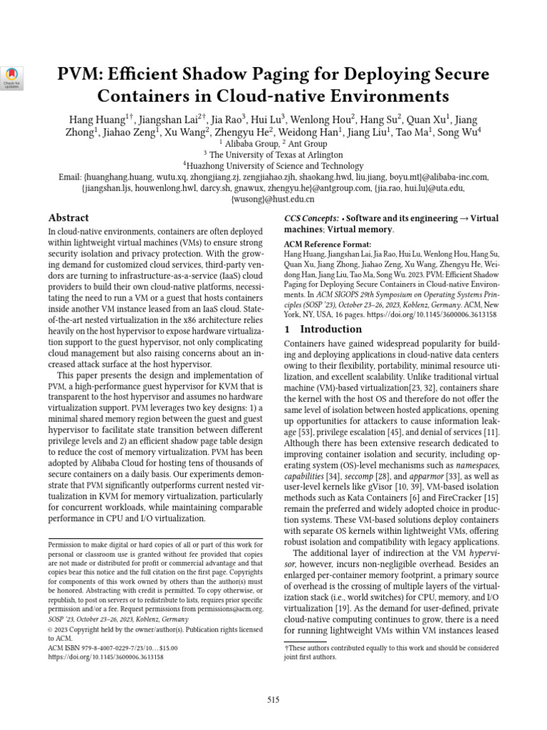 PVM Efficient Shadow Paging for Deploying Secure Containers in Cloud ...