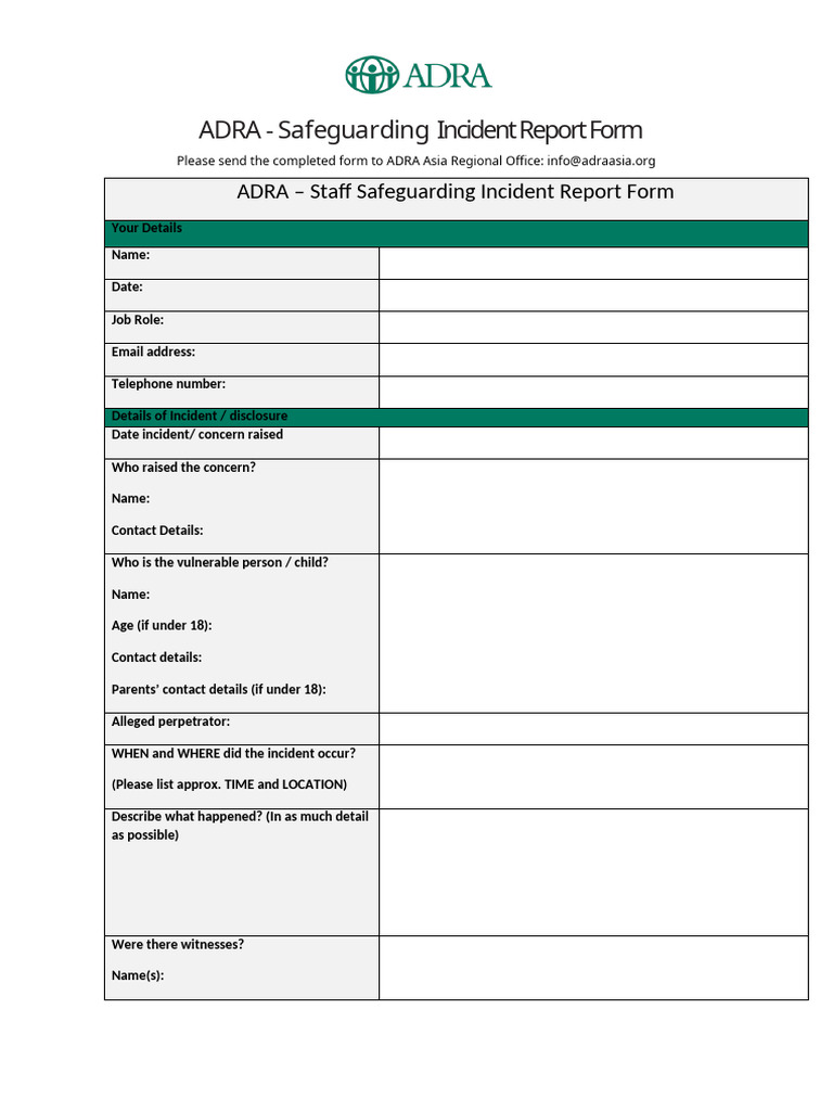 ADRA Safeguarding Incident Report | PDF