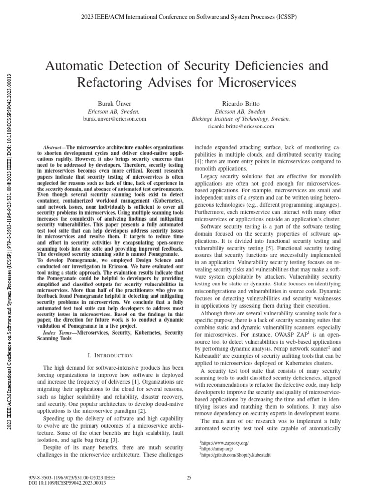 Automatic Detection of Security Deficiencies and Refactoring Advises for Microservices | PDF ...