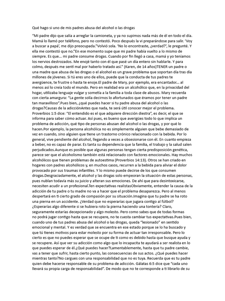 Qué Hago Si Uno de Mis Padres Abusa Del Alcohol o Las Drogas | PDF ...