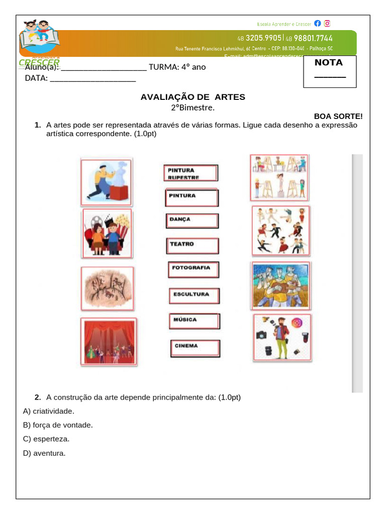 Avaliação de Artes 4º Ano - 2º Bimestre | PDF