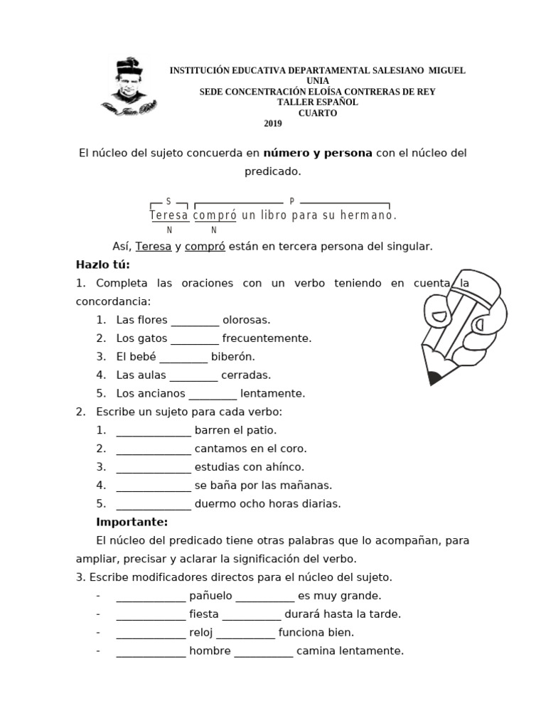 Taller Sujeto y Predicado | PDF | Predicado (Gramática) | Asunto ...