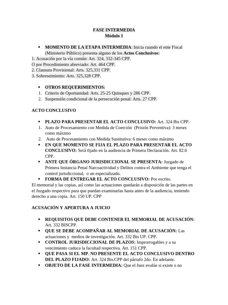 FASE INTERMEDIA Modulo 1 Procesal Penal | PDF | Apelación | Ley procesal