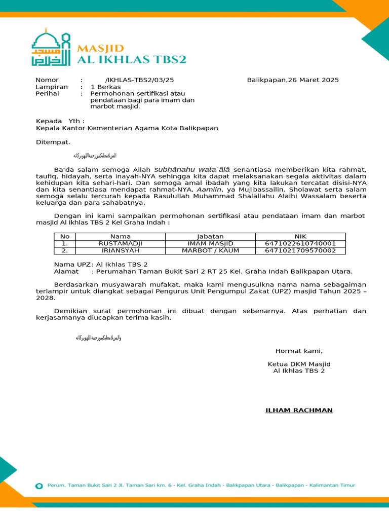 Surat Permohonan Baznaz Upz | PDF