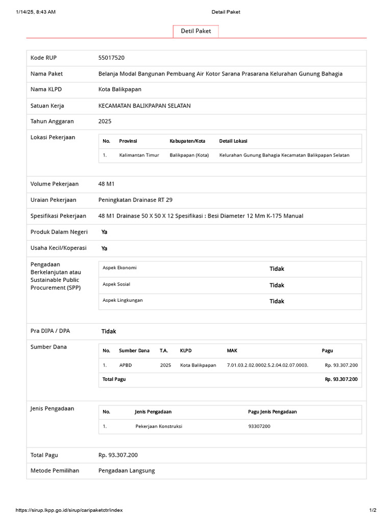 RUP++Belanja+Modal+Bangunan+Pembuang+Air+Kotor+Sarana+Prasarana+Kelurahan+Gunung+Bahagia | PDF