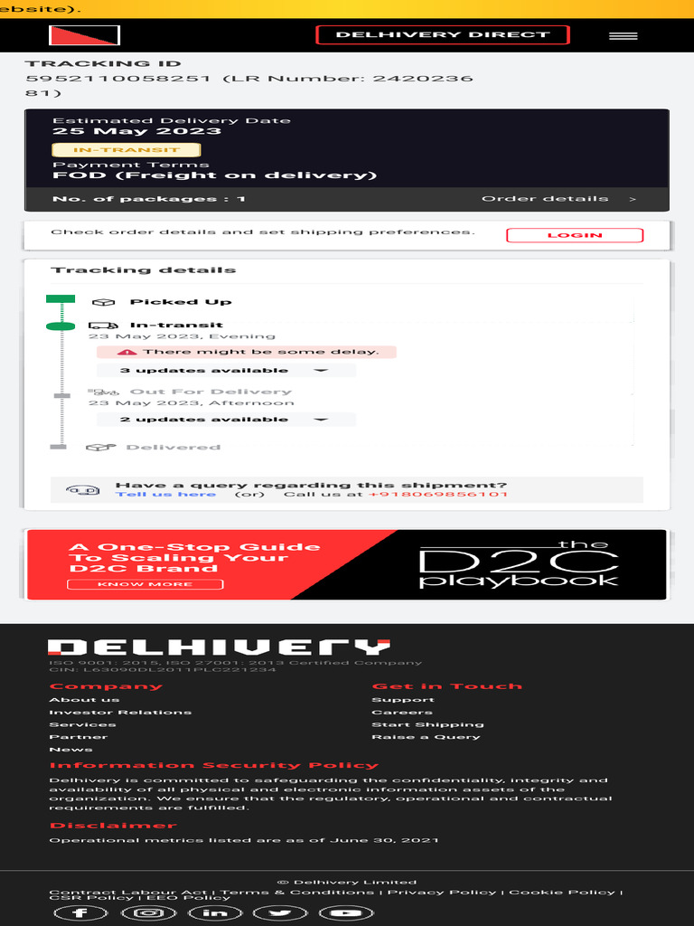 Shipment Tracking Details for Order 5952110058251 | PDF