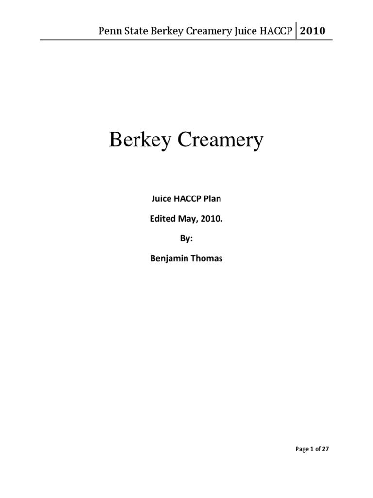 Creamery Juice HACCP Plan | PDF | Occupational Safety And Health ...