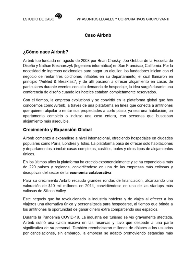 Caso Airbnb | PDF | Airbnb | Economía compartida