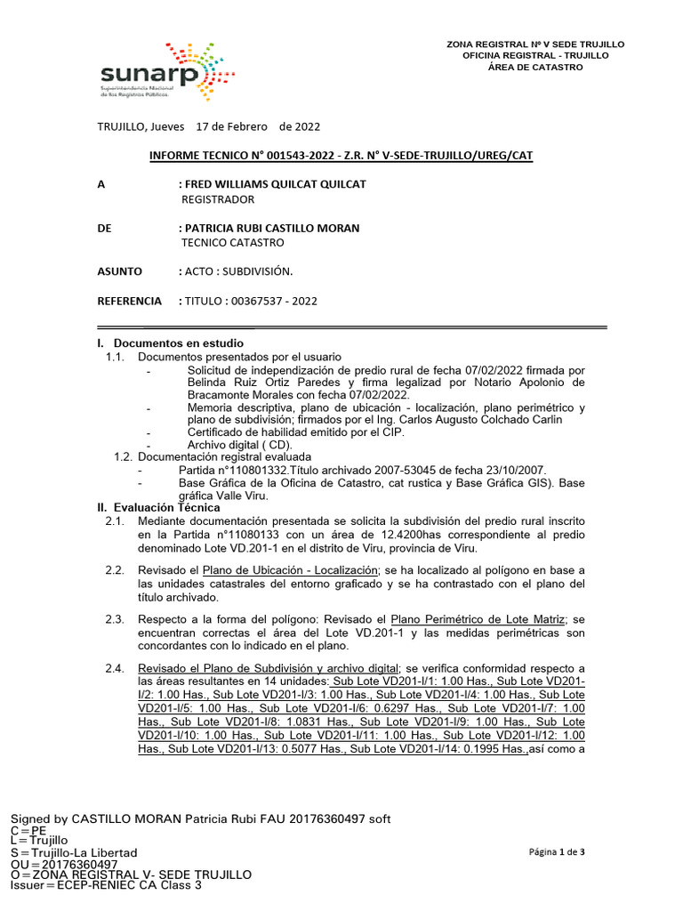 Informe Tecnico Catastro SUNARP-VIRU | PDF | Geomática | Datos geográficos e información