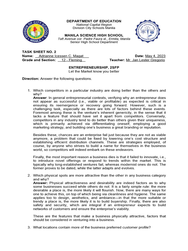 B10 - Task Sheet #2 (Adrianne Icessen C. Magat) | PDF ...