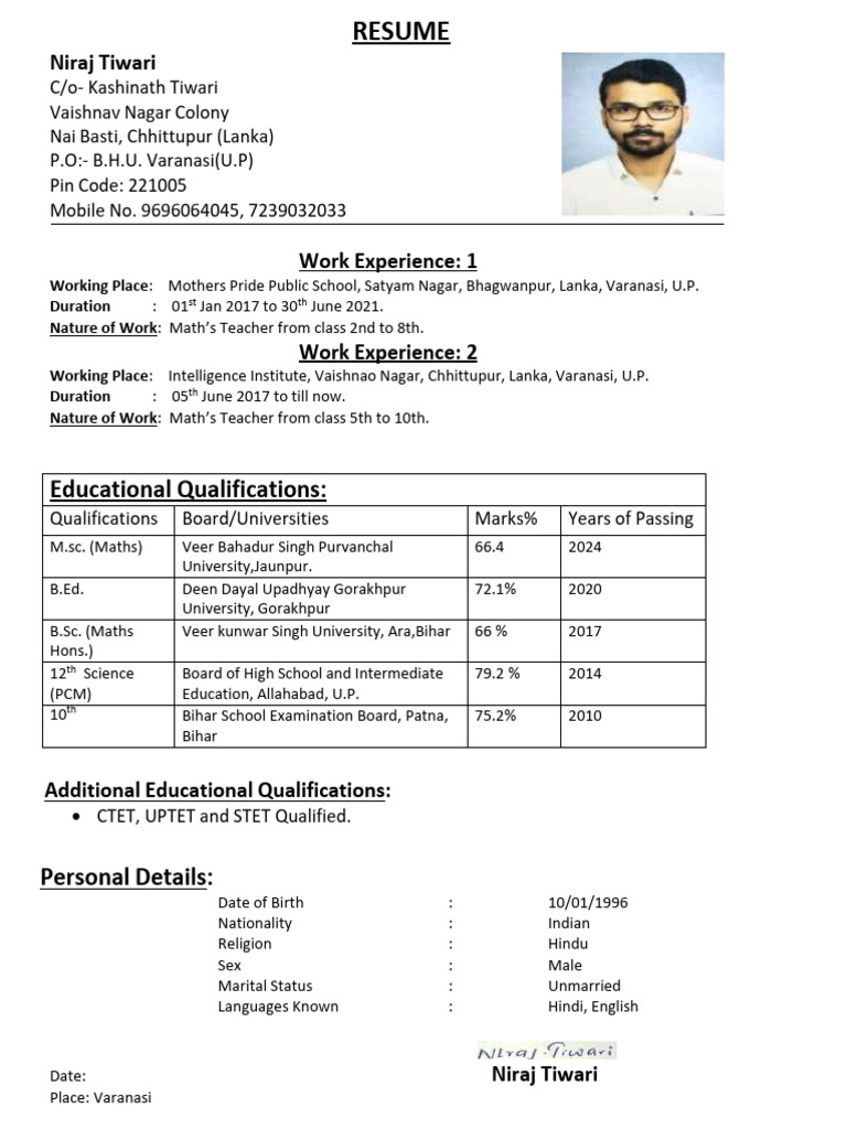 RESUME niraj sir 2024 | PDF