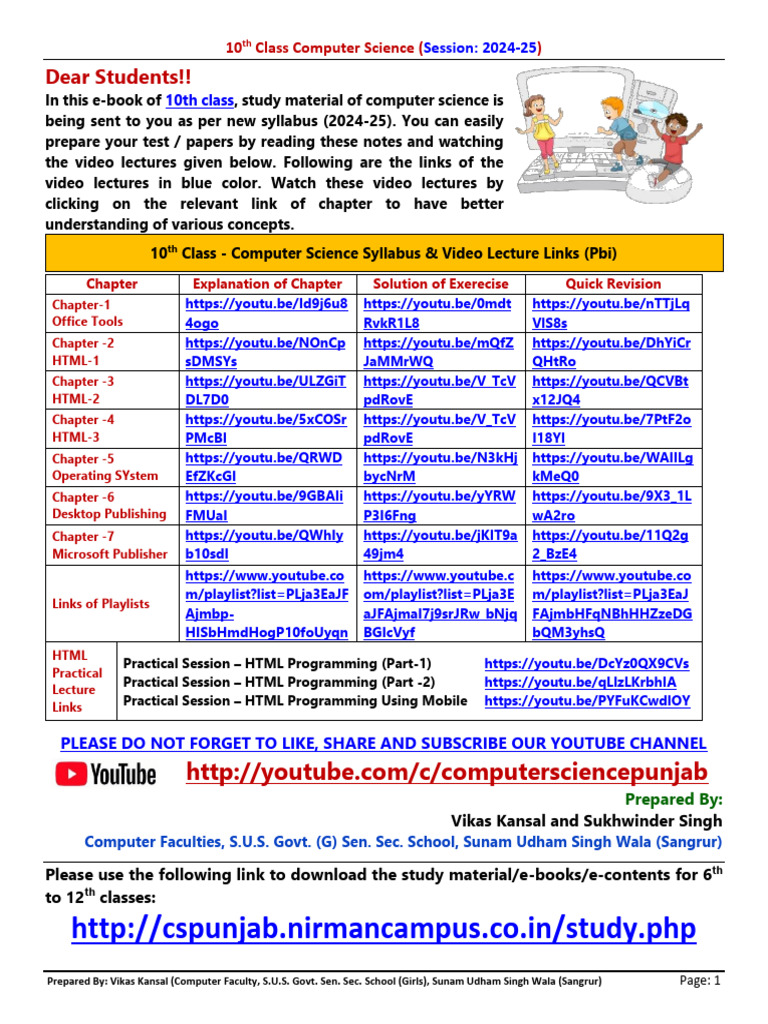 10th CS-Eng Notes 2024-25 | PDF | Hyperlink | Operating System