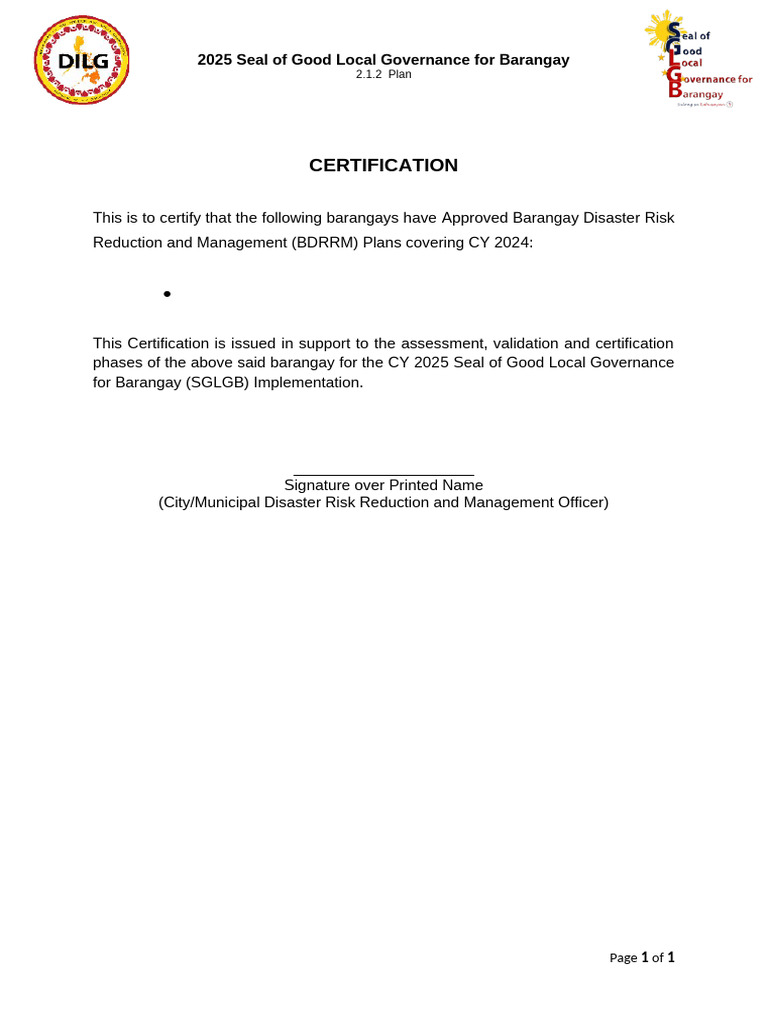 2.1.2 Certification-BDRRMP | PDF