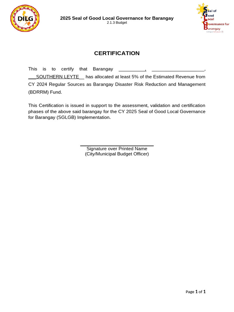 2.1.3 Certification-BDRRM Fund | PDF