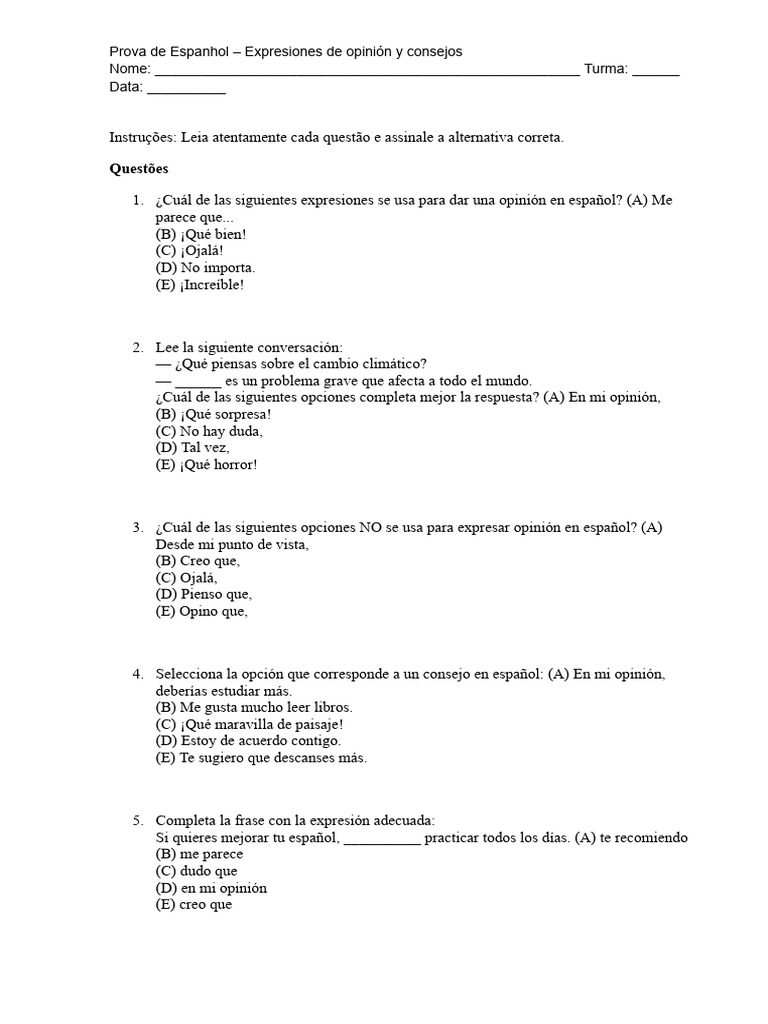 Expresiones de Opinión y Consejos en Español | PDF