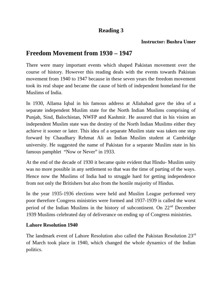 Key Events in Pakistan's Freedom Movement | PDF | British Raj ...