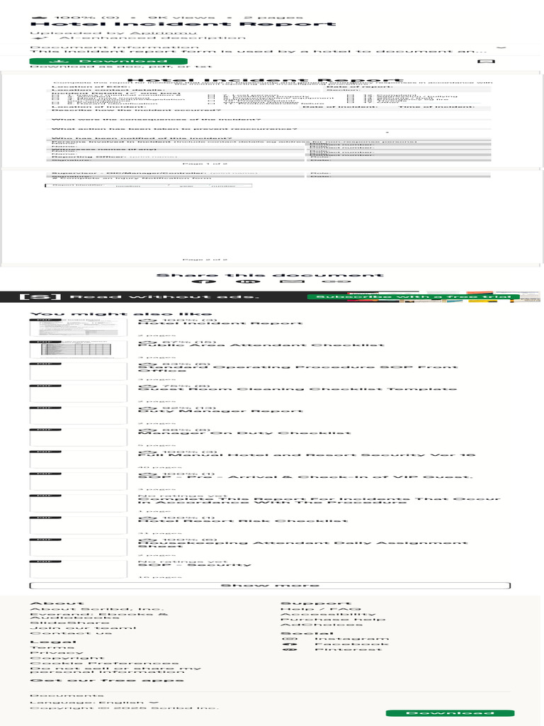 Hotel Incident Report Form Template | PDF