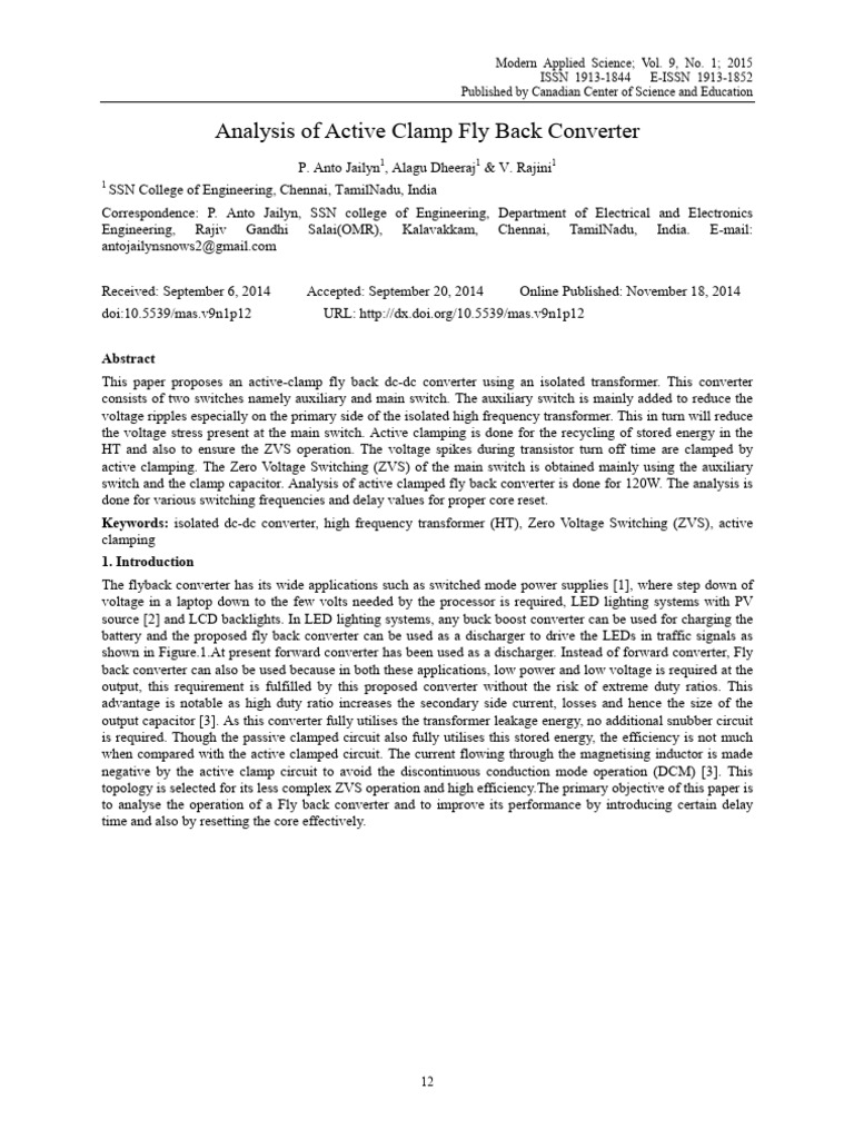 Analysis of Active Clamp Fly Back Converter | PDF | Capacitor ...