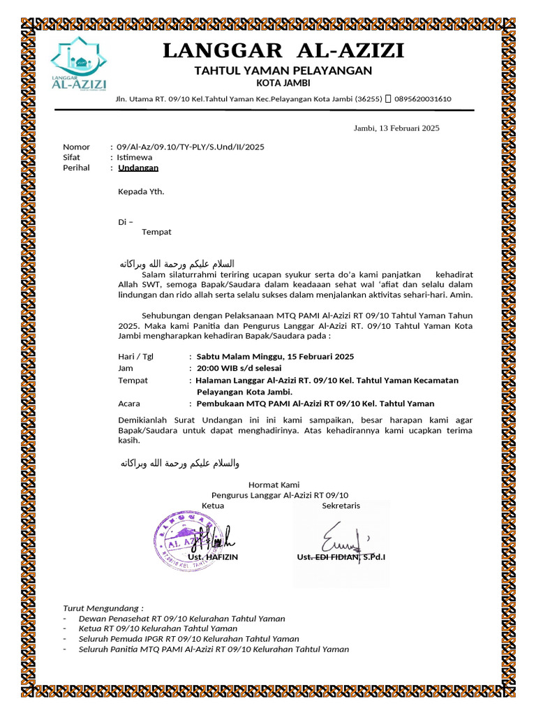 Surat Undangan Pembukaan Penutupan MTQ PAMI 2025 | PDF