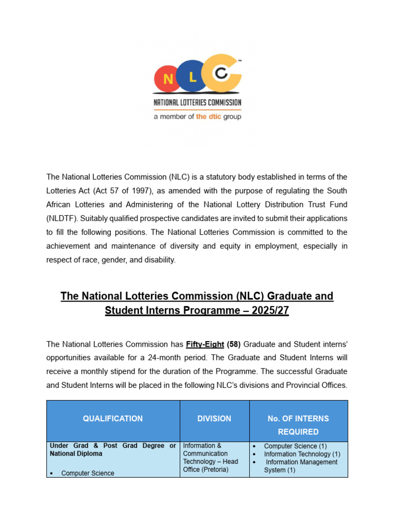 NLC Internship Advert 2025 2027 3 | PDF | Business