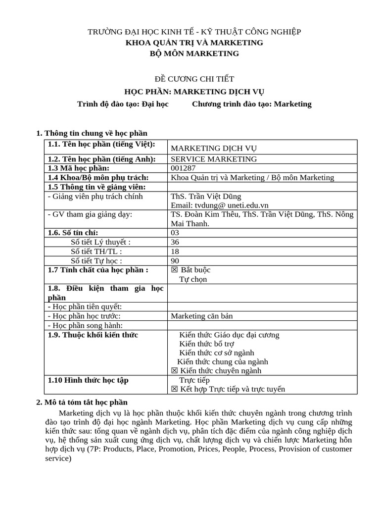 ĐCCT Maketing Dich Vu | PDF