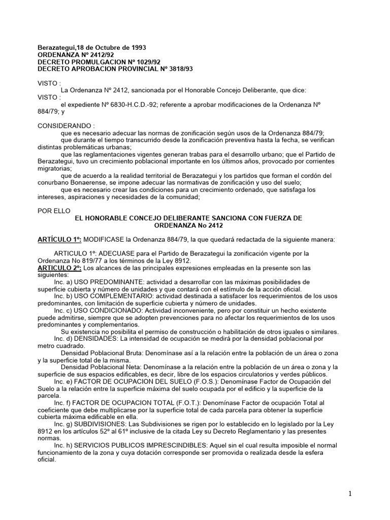 Ordenanza 2412 | PDF | Zonificación | edificio