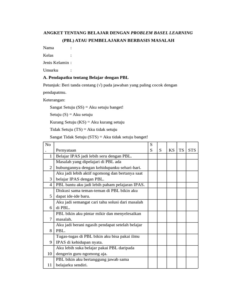 Angket Untuk Siswa Tentang Pengalaman Belajar IPAS | PDF