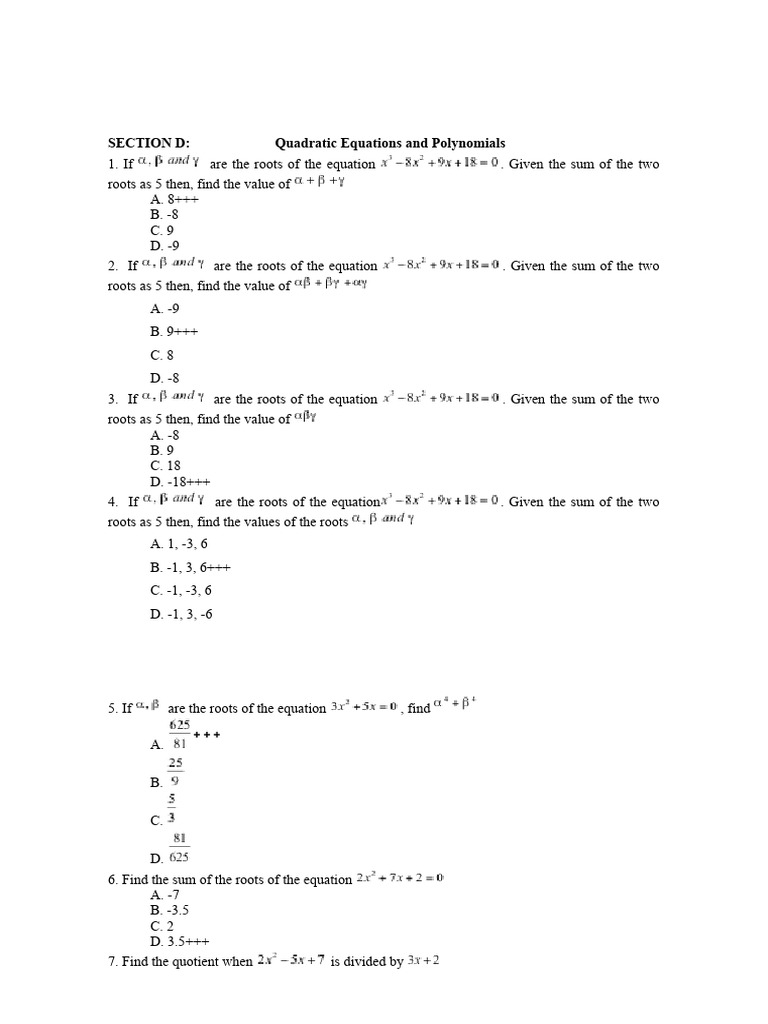 Barry MTS 101 +++ 3 - Quadratic Equations and Polynomials | PDF ...